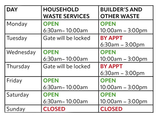 Waste Management Facility (WMF) Summer operating hours